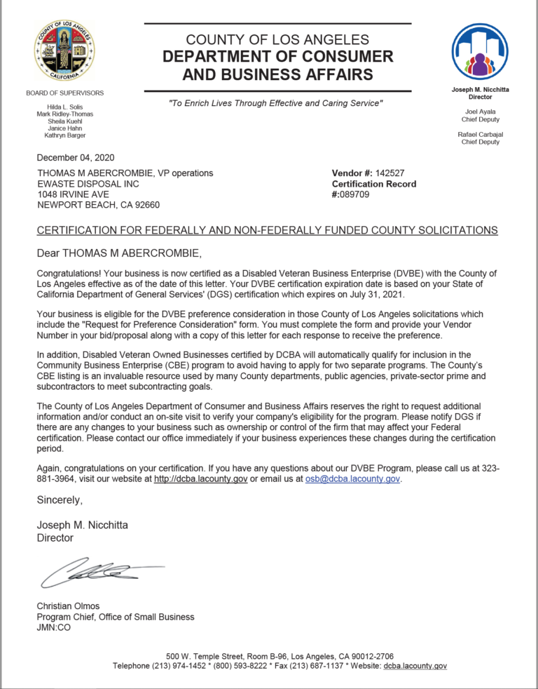 County Of Los Angeles Department Of Consumer And Business Affairs